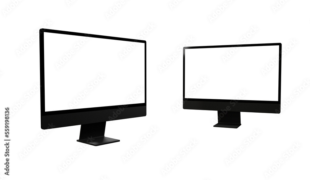 Computer monitor display with empty screen isolated on transparent ...