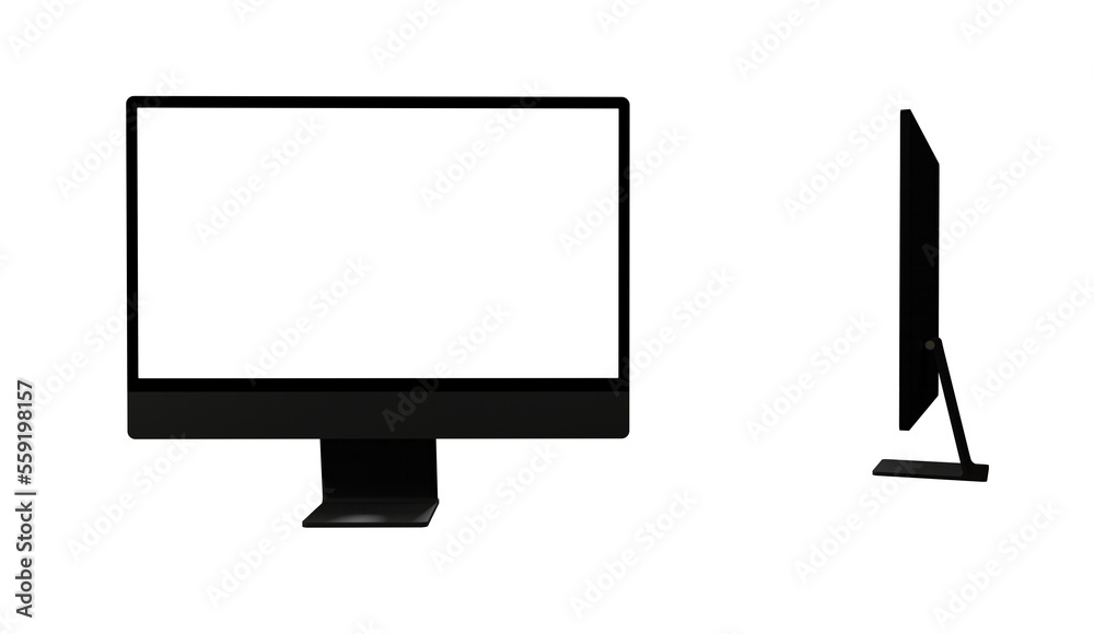 Computer monitor display with empty screen isolated on transparent ...