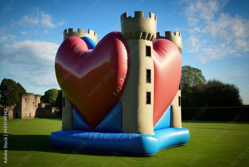 Heart shaped bouncy castle, inflatable heart fortress, Valentine's day ...