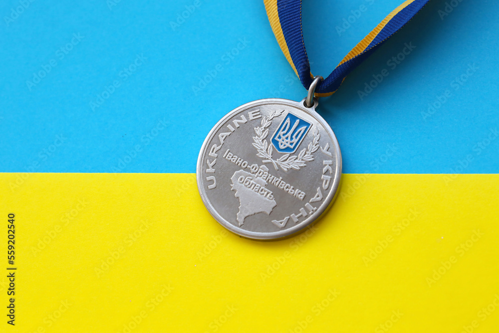 KYIV, UKRAINE - MAY 4, 2022 Medal for the person who conquered Mount ...