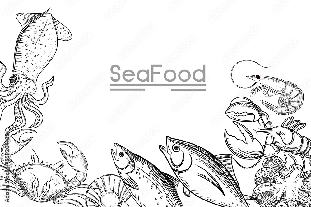 Illustration of seafood collection with different type of delicacy ...