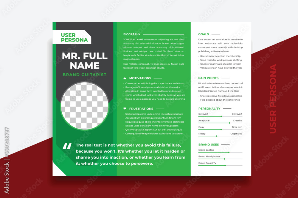 User Persona Document Template Vector Illustration. Examples of User ...