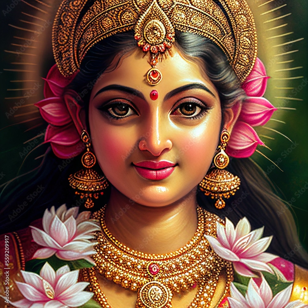 laxmi godess hindu godess portrait image Generative AI Stock ...