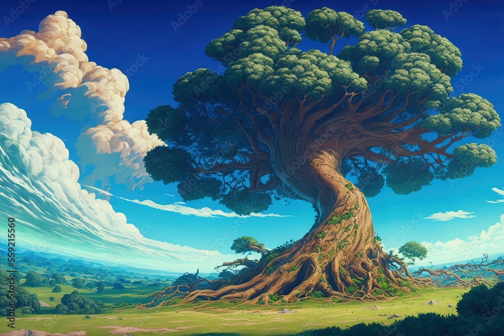 Giant world tree in fantasy concept. anime style. illustration painting ...