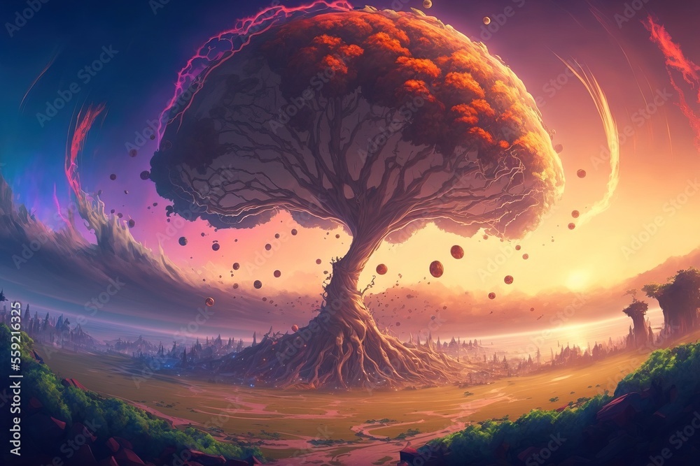 Giant world tree in fantasy concept. anime style. illustration painting ...