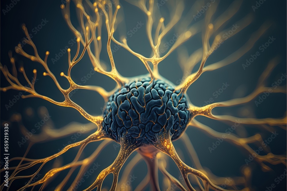 a close up of a brain cell with many branches and a blue background ...
