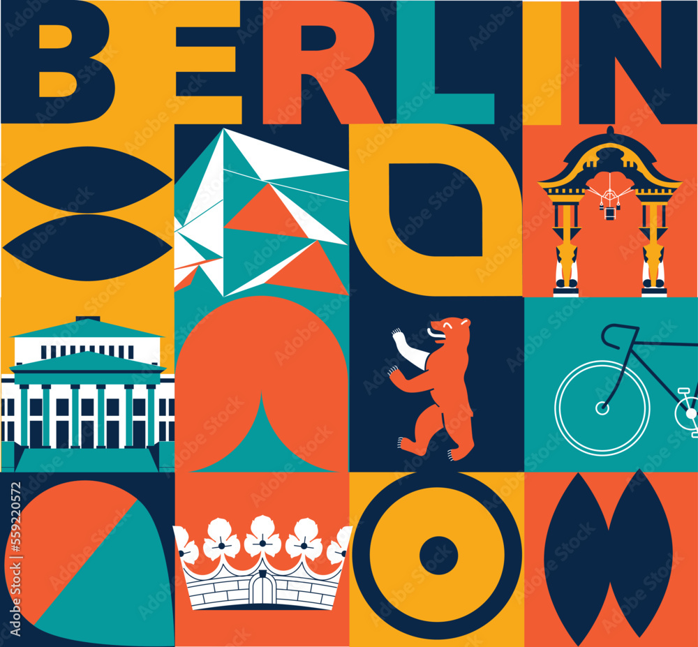 Berlin culture travel set, video split screen, famous architecture in ...