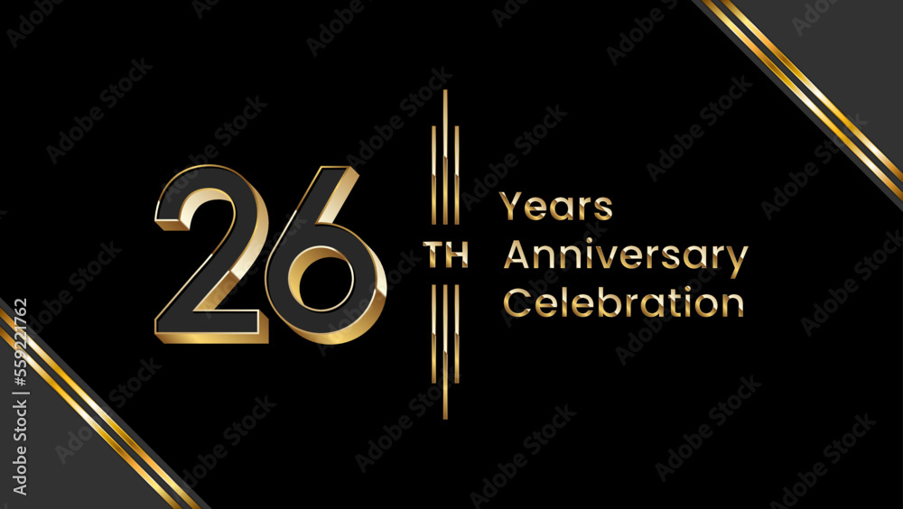 26th Anniversary. Anniversary template design with golden text for ...