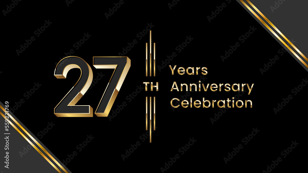 27th Anniversary. Anniversary template design with golden text for ...