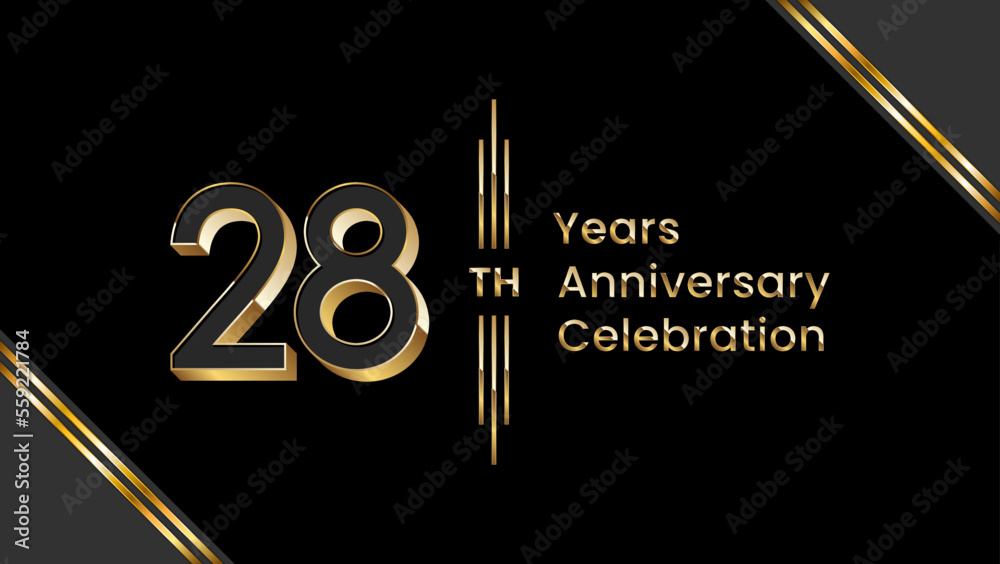 28th Anniversary. Anniversary template design with golden text for ...