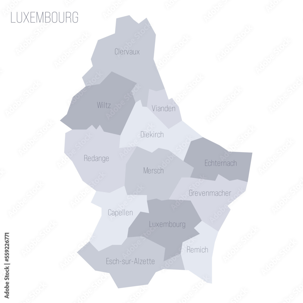 Luxembourg political map of administrative divisions - cantons. Grey ...