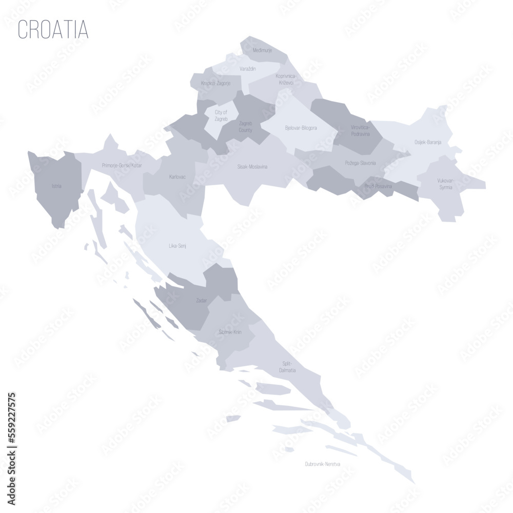 Croatia political map of administrative divisions - counties. Grey ...
