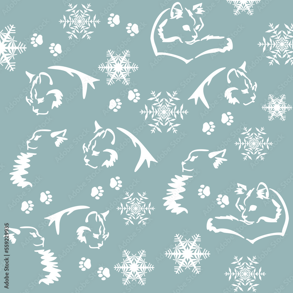 Beautiful rhythmic drawing of stylized signs of a Persian cat and a ...