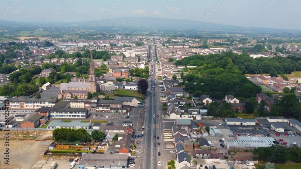 Aerial video of Traffic on Cookstown Main Street Co Tyrone Northern ...