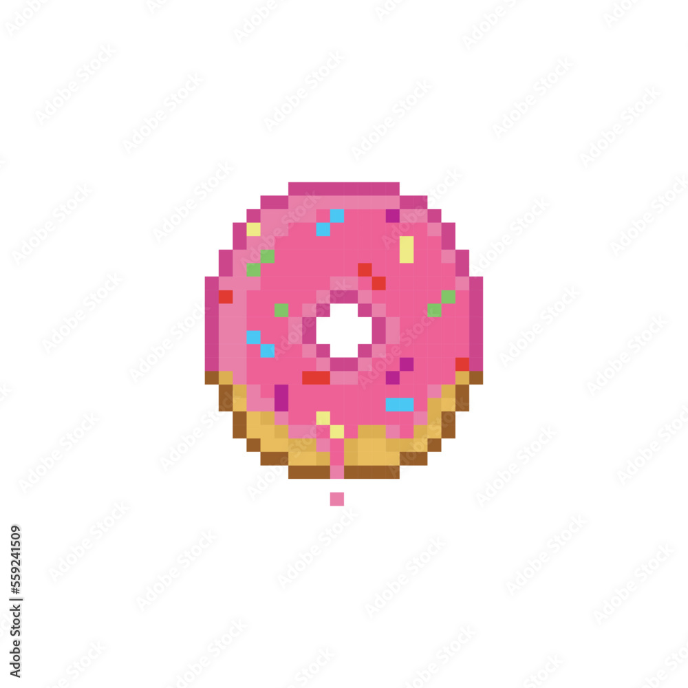 Donut strawberry flavor with colored sprinkles, pixel art food Stock ...