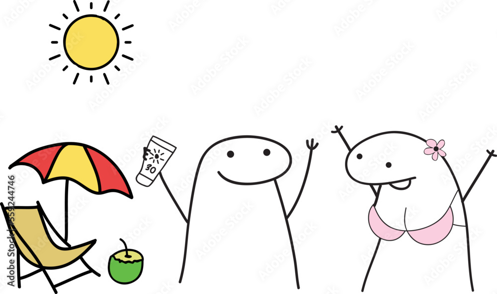 Meme internet. Flork: Vacation happy couple. Vector stkech. Comic ... Meme internet. Flork: Vacation happy couple. Vector stkech. Comic ...