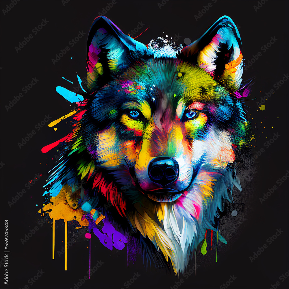 colorful drawing of a wolf in graffiti style, generative AI Stock ...