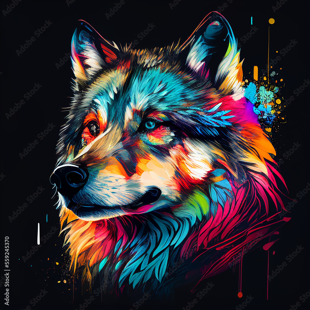 colorful drawing of a wolf in graffiti style, generative AI Stock ...