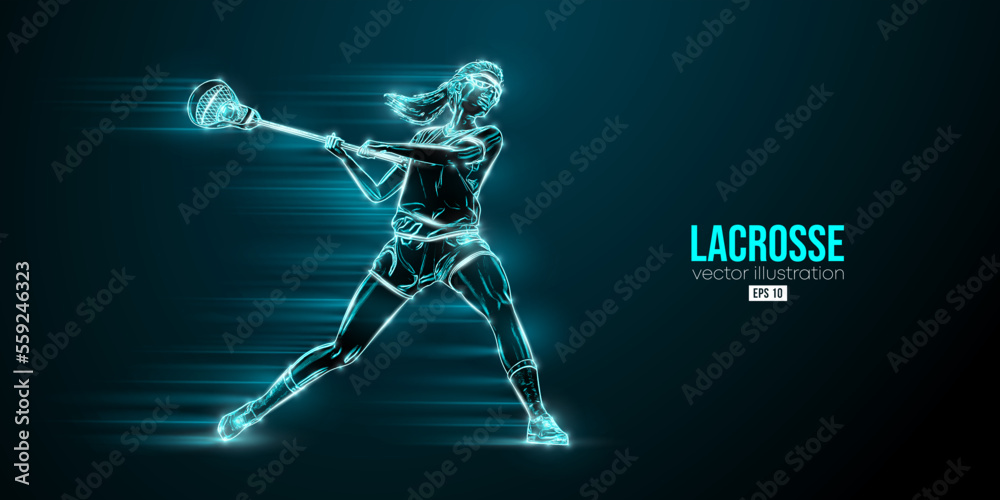 Abstract silhouette of a lacrosse player on black background. Lacrosse ...