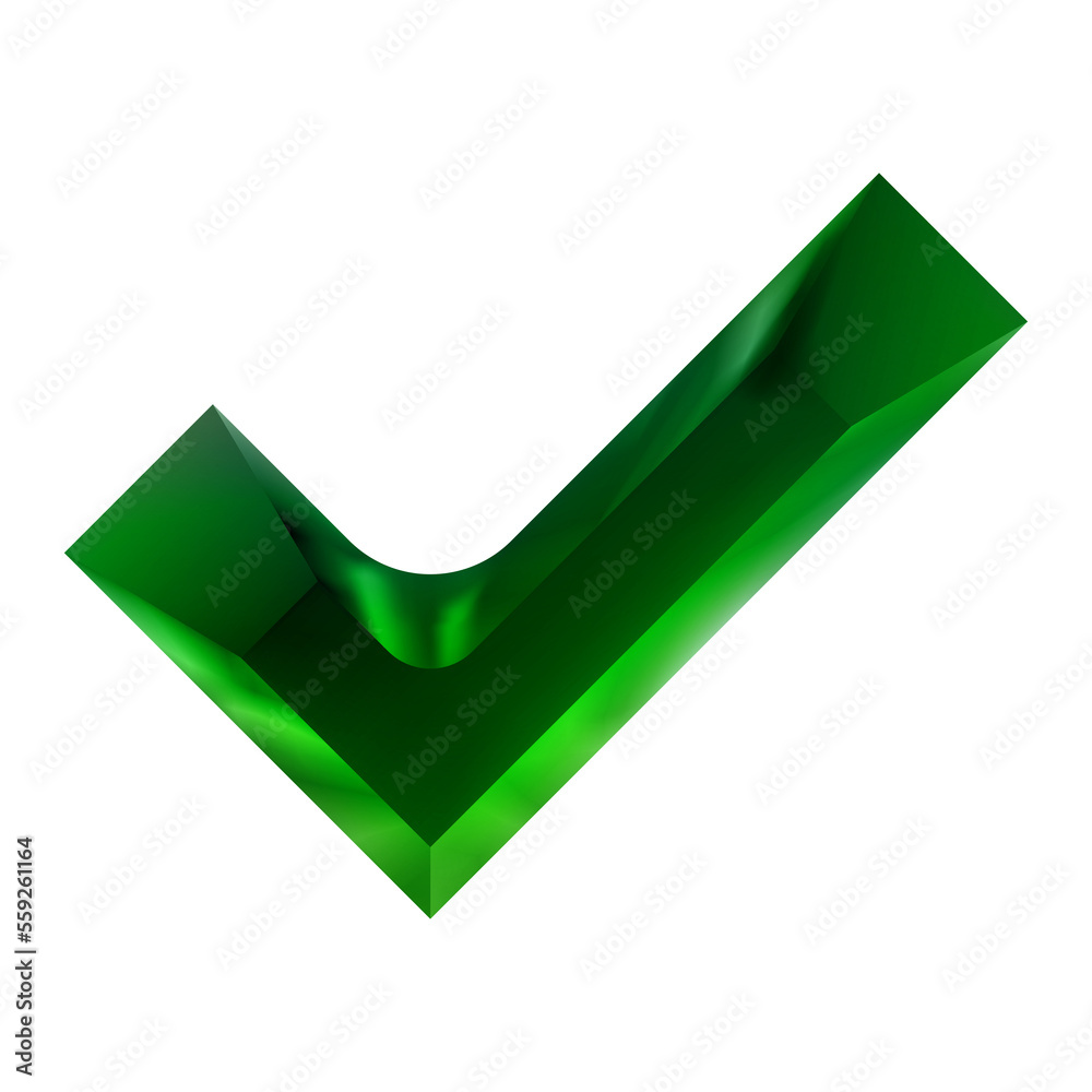 Tick sign glossy realistic, green checkmark. Plastic 3d toy. Icon ...