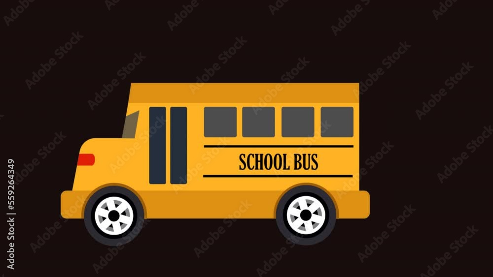 School bus pick up students from school on Alpha Channel. Cartoon ...