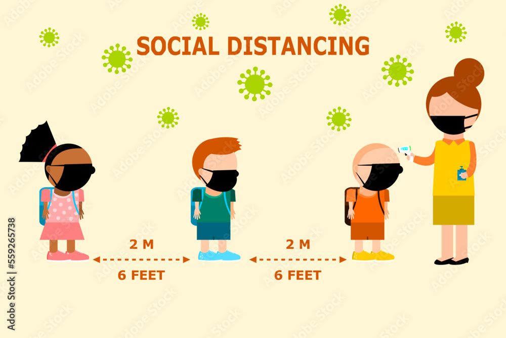 Back to school new normal lifestyle of children wearing masks and ...