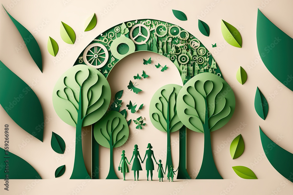 nature and environment concept with happy family in the tree frame ...