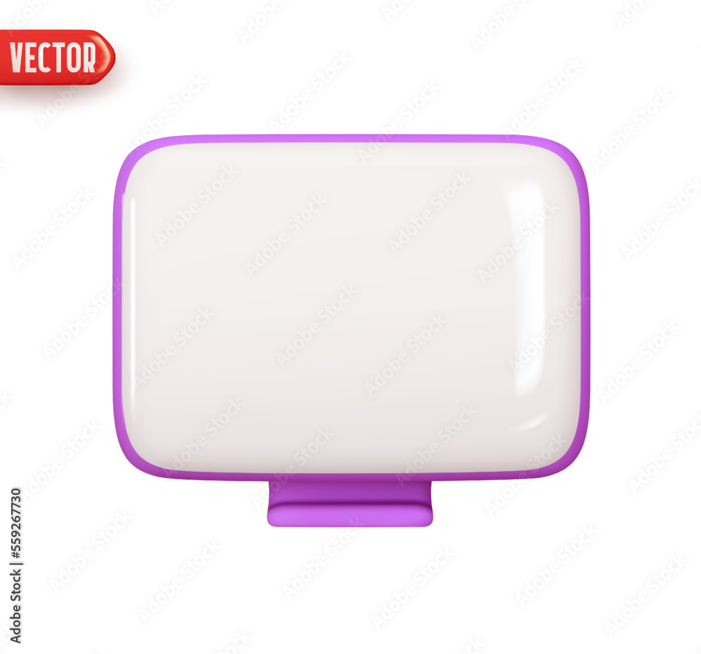 Purple monitor. Desktop computer. Realistic 3d design In cartoon style ...