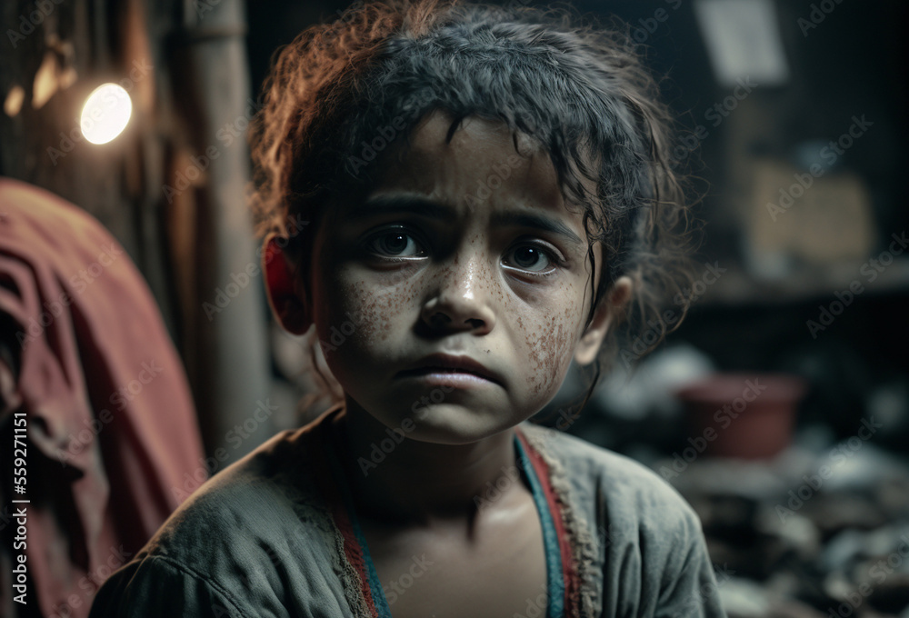 fictional person and environment, a young little underage child with a ...