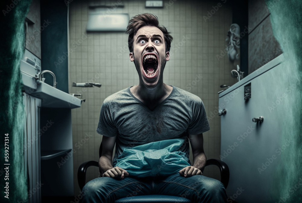dentist nightmare or fictional horror nightmare, a young man at the ...