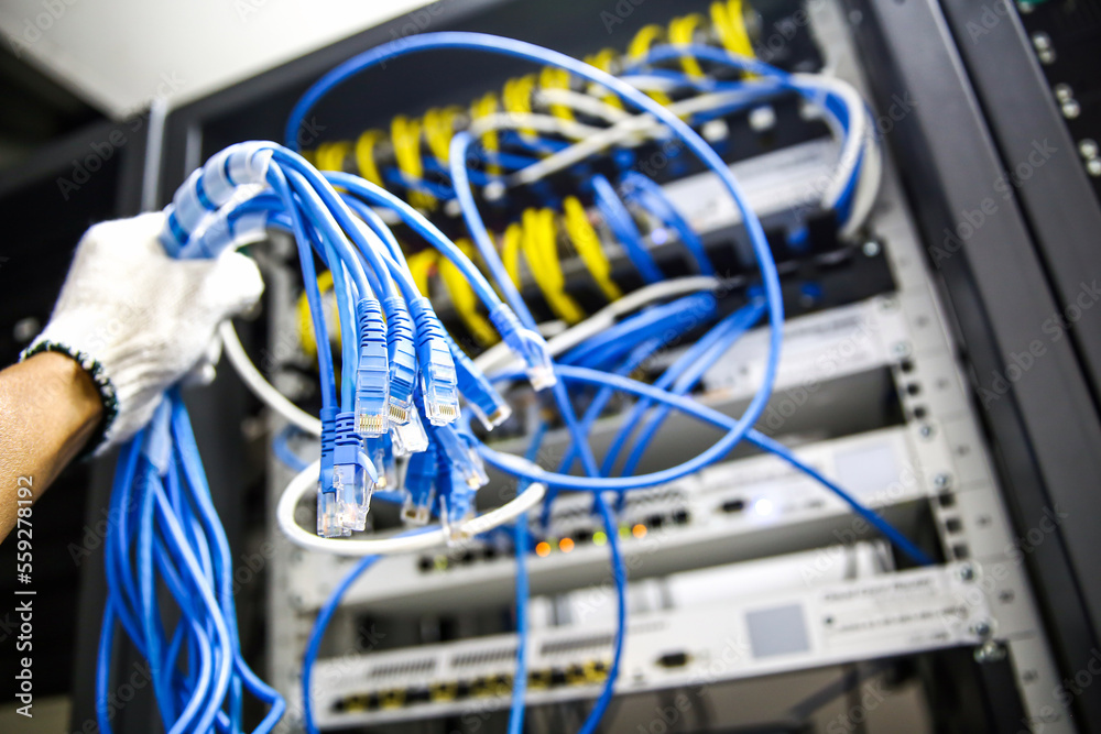 Hand choose RJ45 UTP Cat6 LAN internet network cable fiber optic and ...