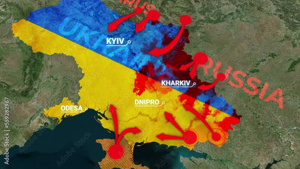Ukraine map invasion attack war Animated map of Russia invasion of ...