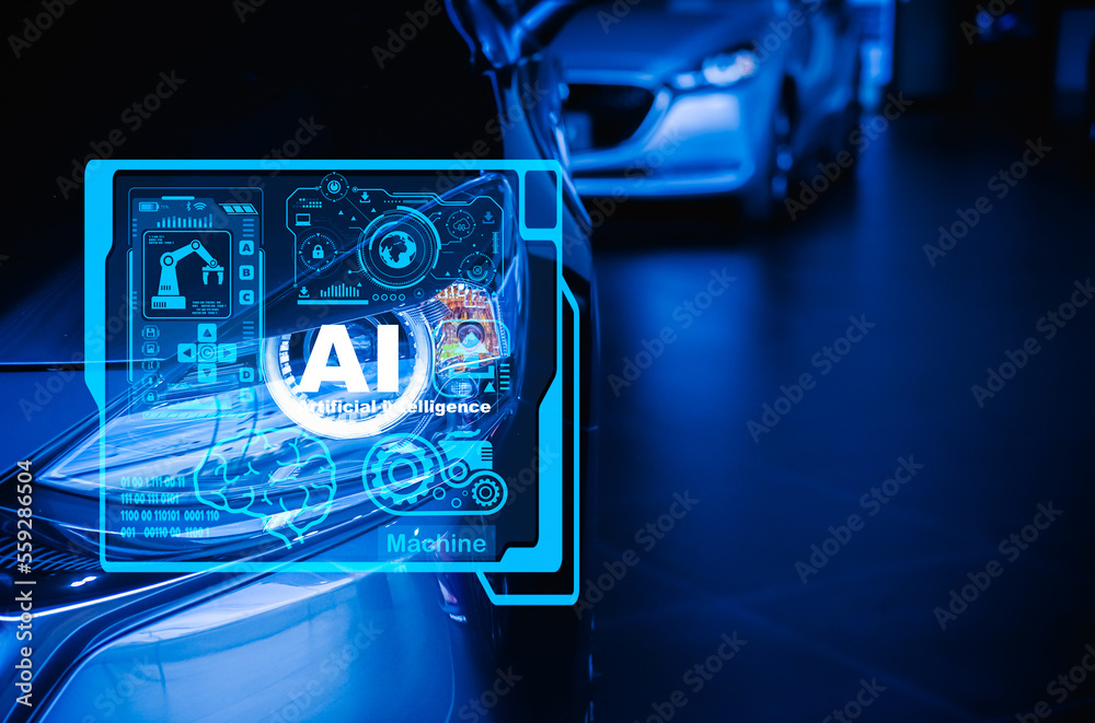 AI CAR fix Technology AI fix car repair on car Lift in garage ...