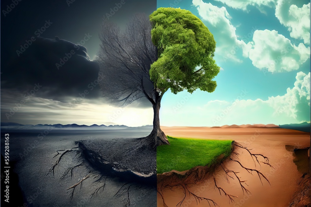 tree in two with very different environments Earth Day or World ...