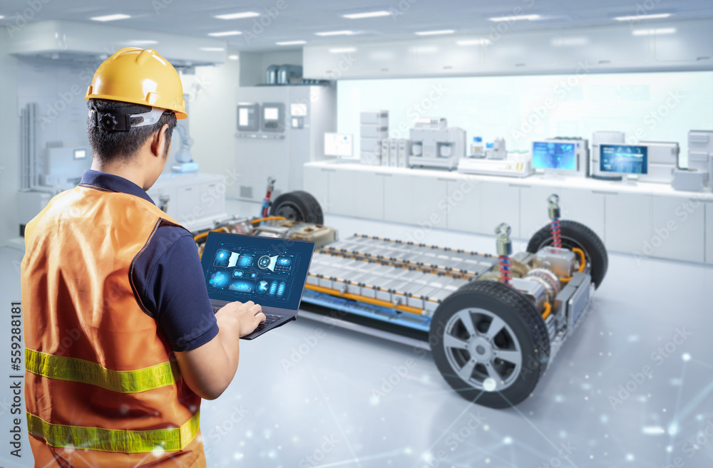 Asian engineer with ev car battery cells module in laboratory Stock ...