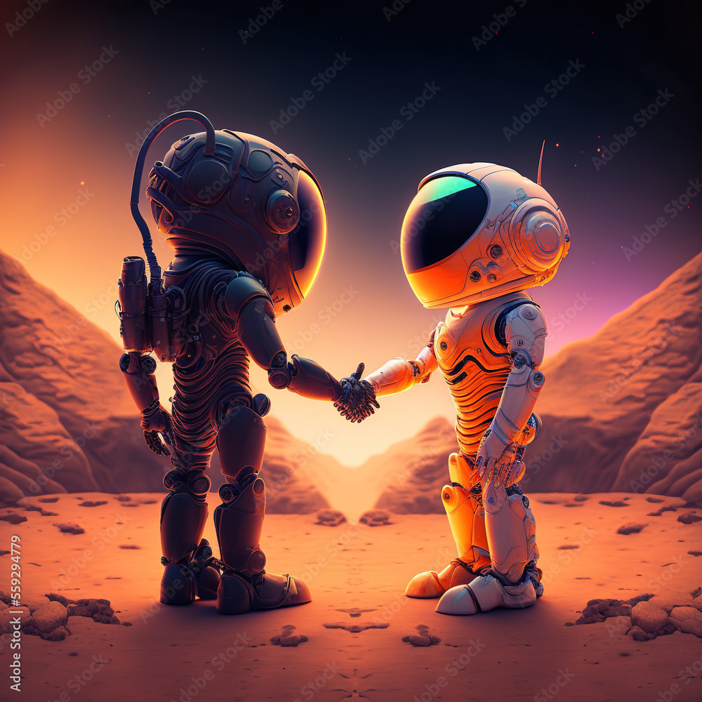 Futuristic Alien Handshake with Astronaut in Mars, with Generative AI ...