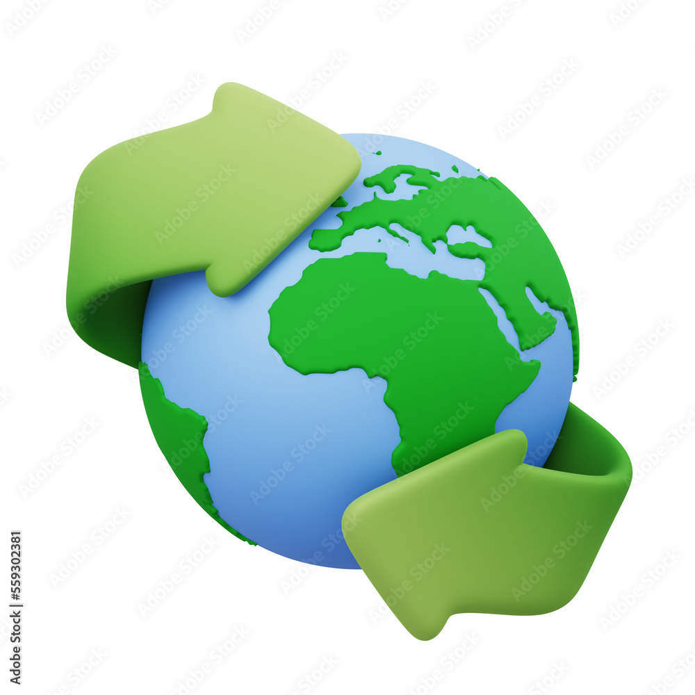 earth globe with green arrow isolated 3d illustartion PNG file Stock ...