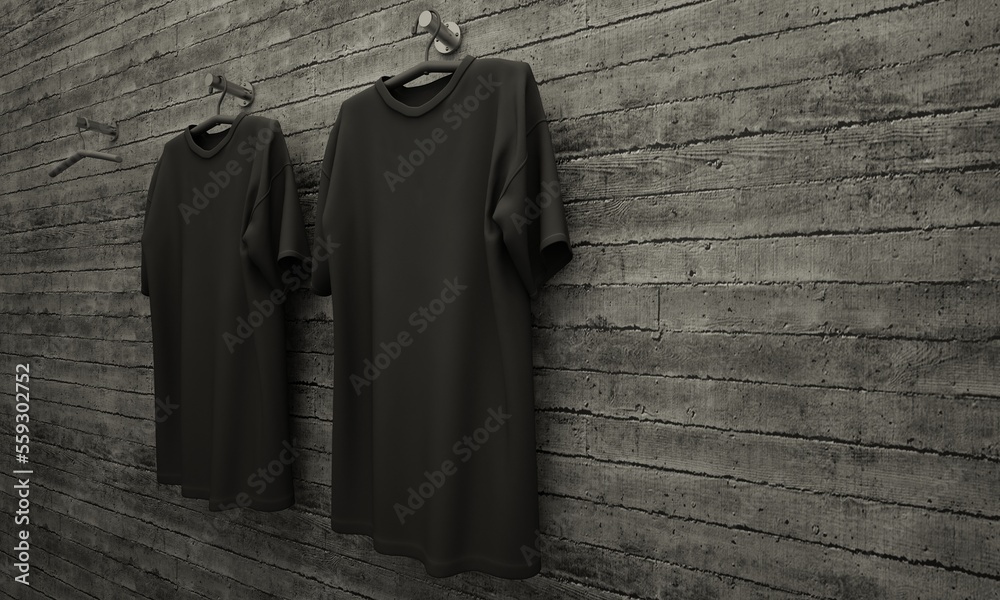 3d t shirt mock up . Blank black T-Shirts Mock-up hanging on industrial ...