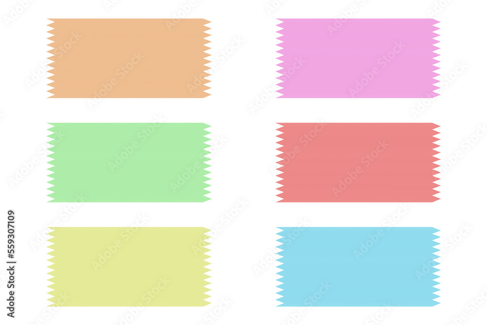 Set of pastel color rectangle with jagged edge and texture of ribbon ...