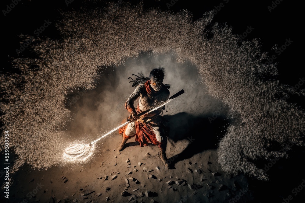 Warrior fighting scene. Flame. Medieval times. fantasy scenery. concept ...