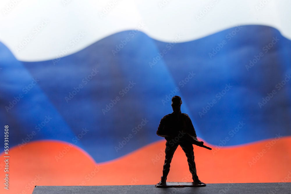 russian soldier ahead russian flag Stock Photo | Adobe Stock