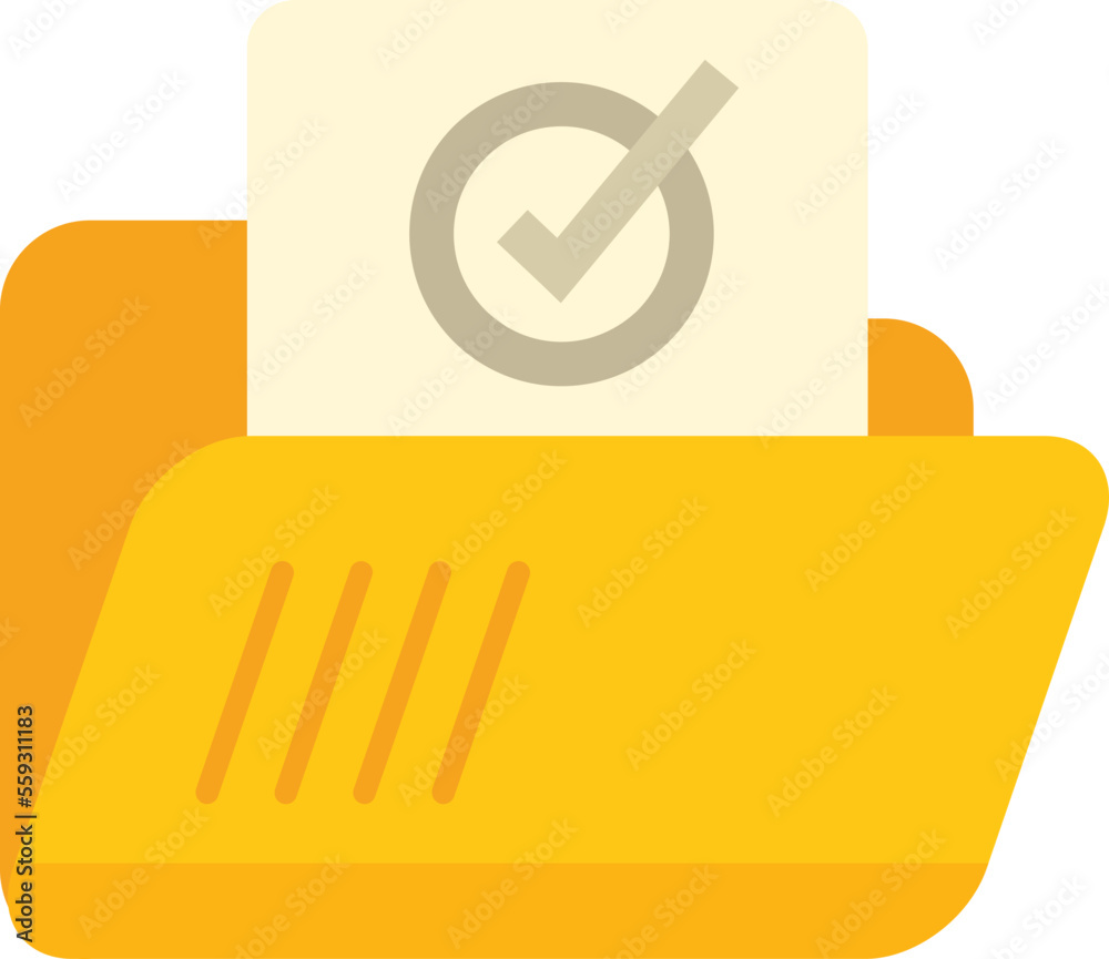 Approved folder icon flat vector. Complete work. Control trust isolated ...