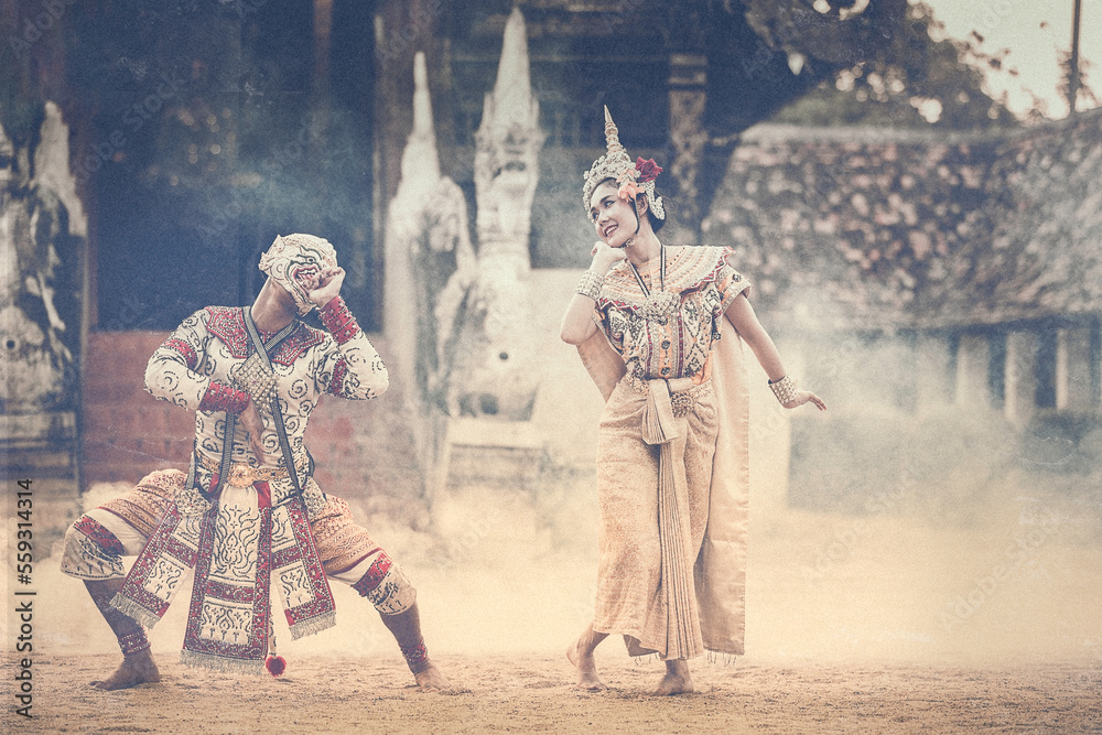 Khon, Thai cultural art Dance in masks Khon, Benjakai and Hanuman in literature Amayana, Thai ...