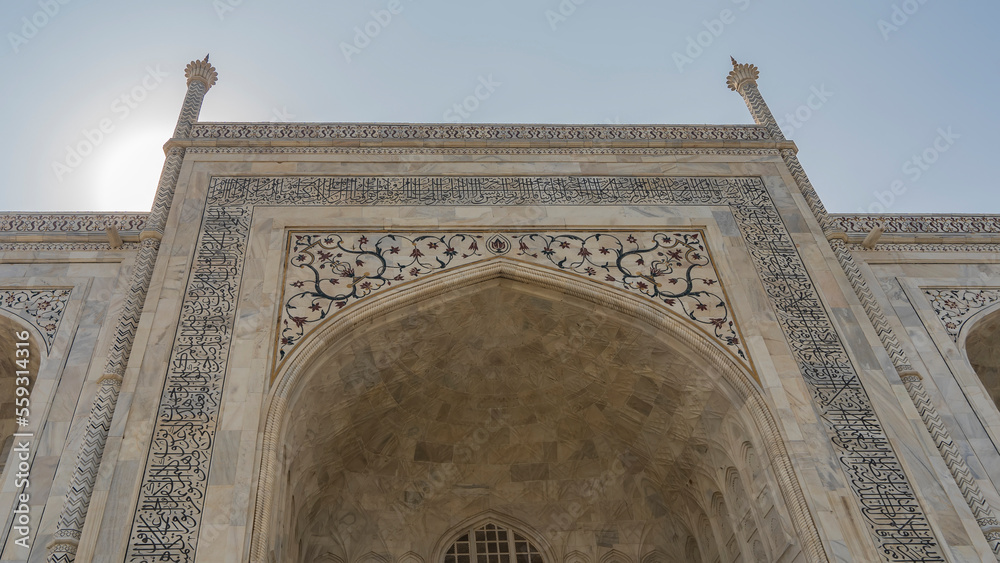 Details of the architecture of the ancient mausoleum of the Taj Mahal ...