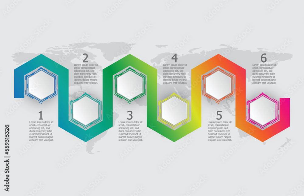 Infographic white template of hexagon hud ui display timeline topic ...