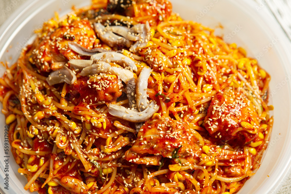 steamed monkfish smothered in spicy sauce Stock Photo | Adobe Stock
