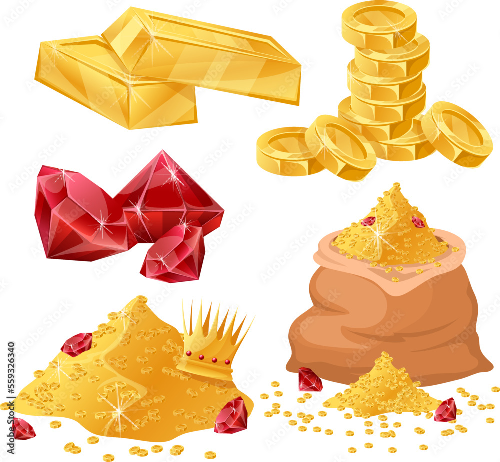 treasure gold money old set cartoon. old ancient, adventure wealth ...