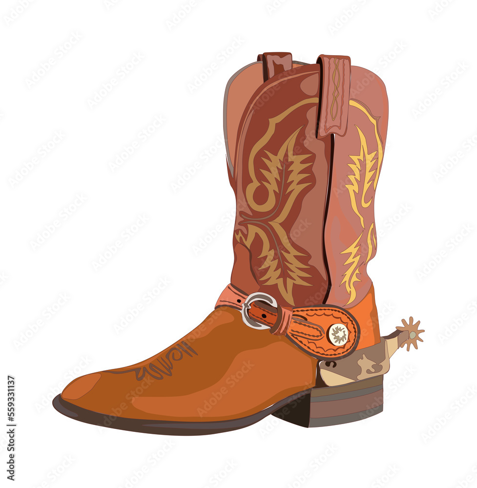 Western cowboy boot with spurs. Stylish leather boot with traditional ...