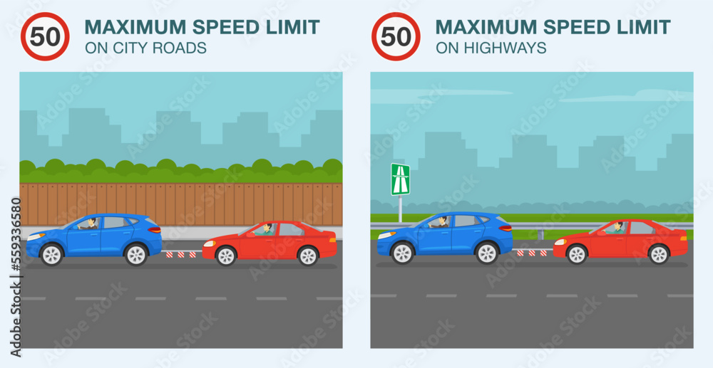 Safe car driving tips and traffic regulation rules. Maximum speed on ...