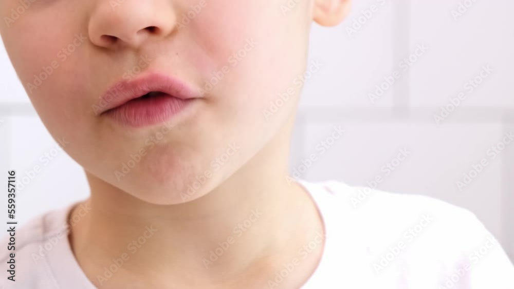 The mouth of a talking child. Saying boy. Milk and molars teeth ...